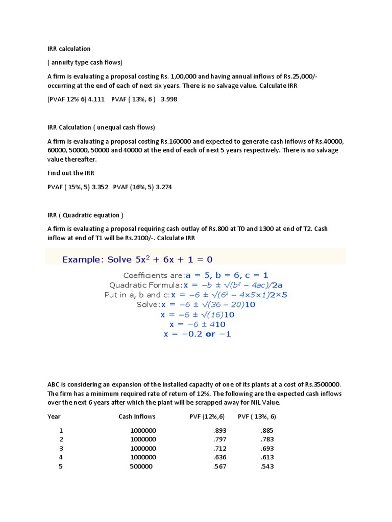 Calculate IRR for investment cash flows | PDF | Internal Rate Of Return ...