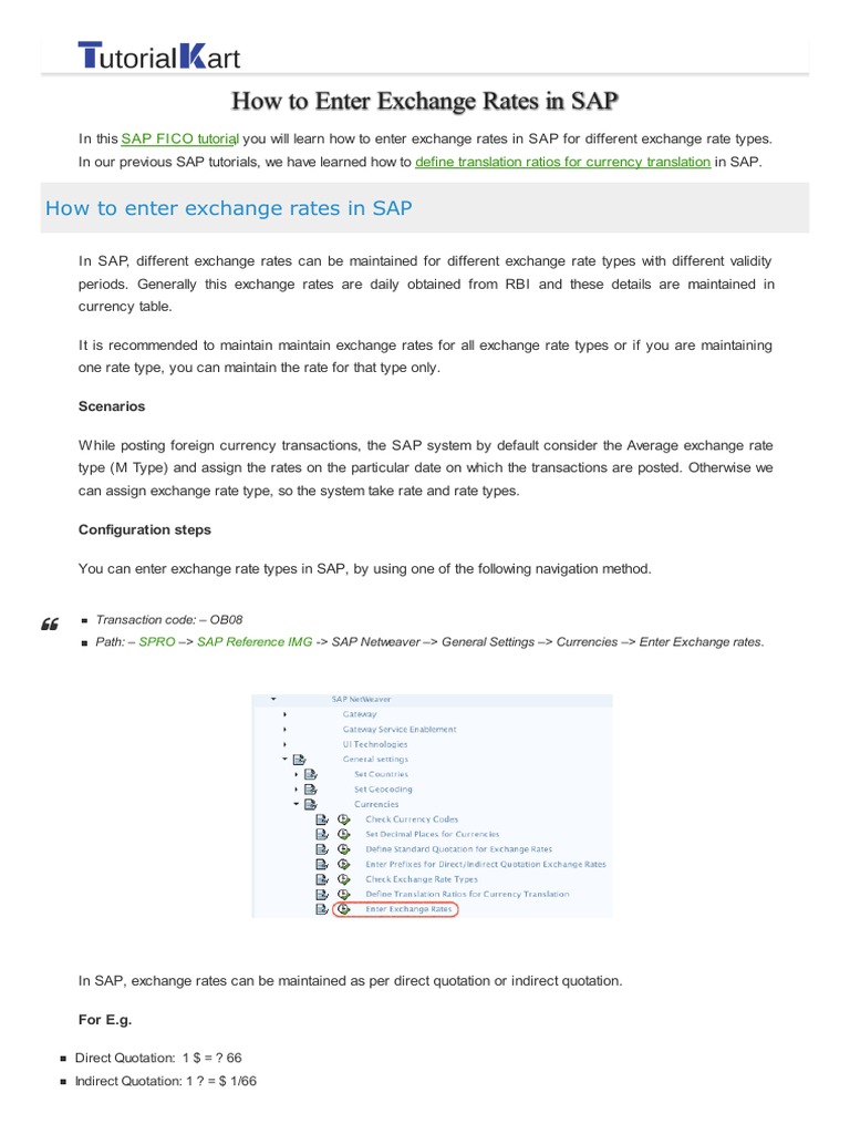 Entering Exchange Rates in SAP | PDF | Exchange Rate | Currency