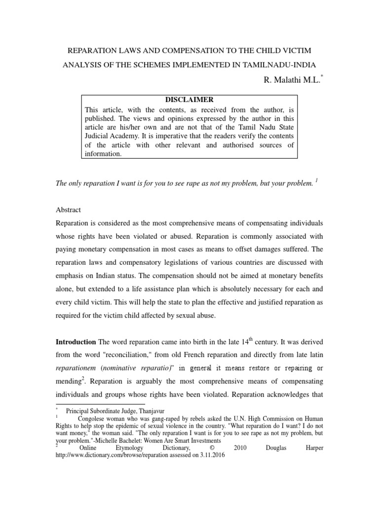 Reparation Laws | Download Free PDF | Victimology | Damages