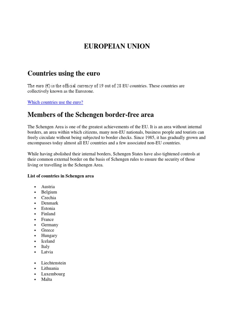Europeian Union: Which Countries Use The Euro? | PDF | Enlargement Of ...