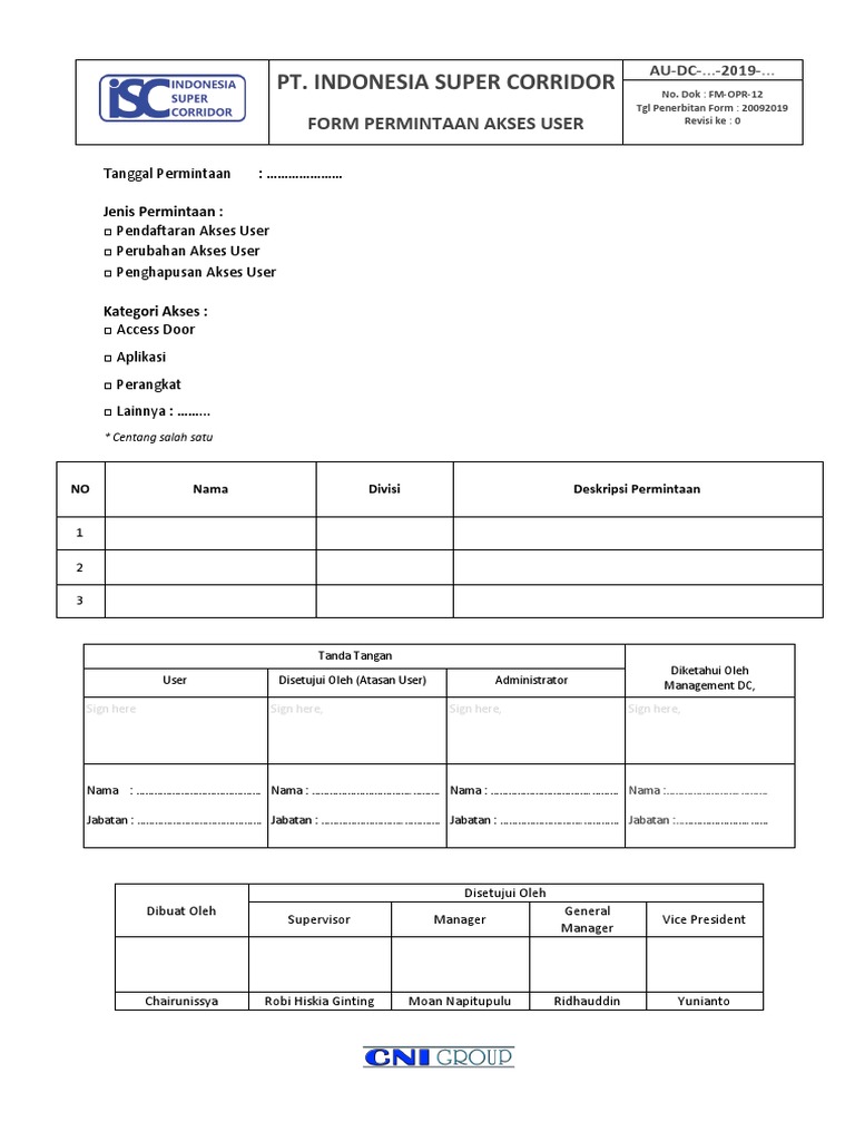 Contoh Form Permintaan Akses User | PDF