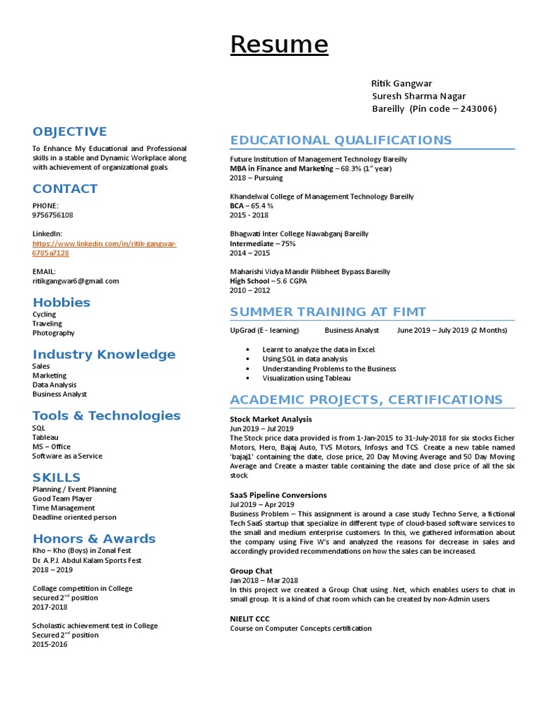 Ritik Resume | PDF | Software As A Service | Data Analysis