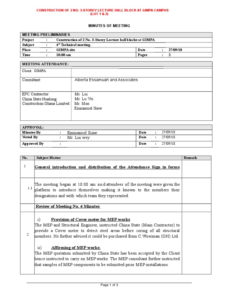 Gimpa Meeting Minutes For 4TH Technical Meeting | PDF | Economic ...