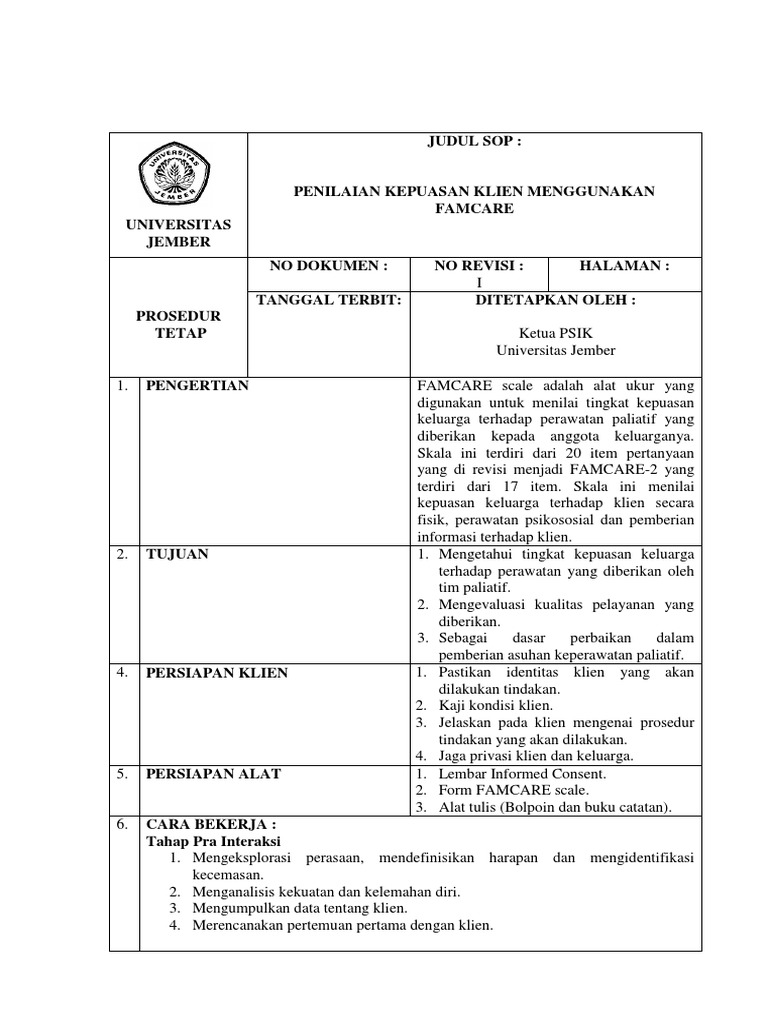 Revisi Sop Famcare Scale | PDF