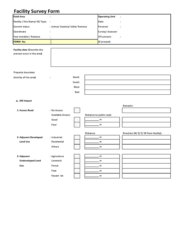 Facility Survey Form: Field Area Operating Unit | PDF | Sewage ...
