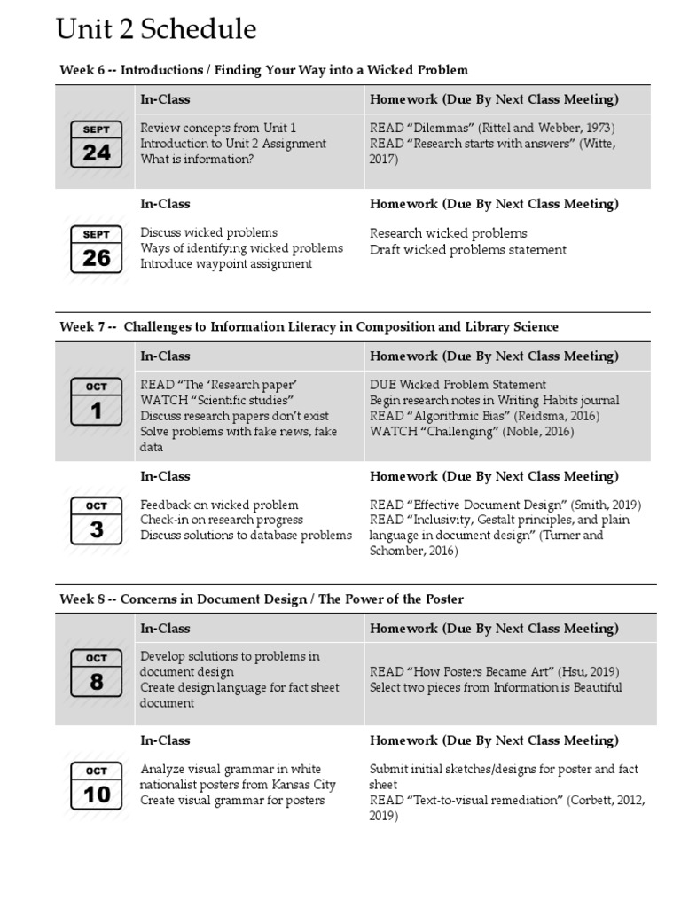 Unit 2 Schedule Redesigned | PDF | Academic Publishing | Information ...