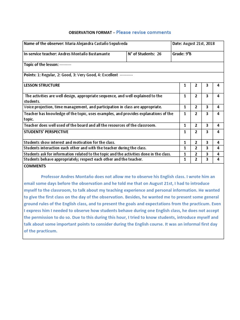 Observation Format | PDF | Career & Growth