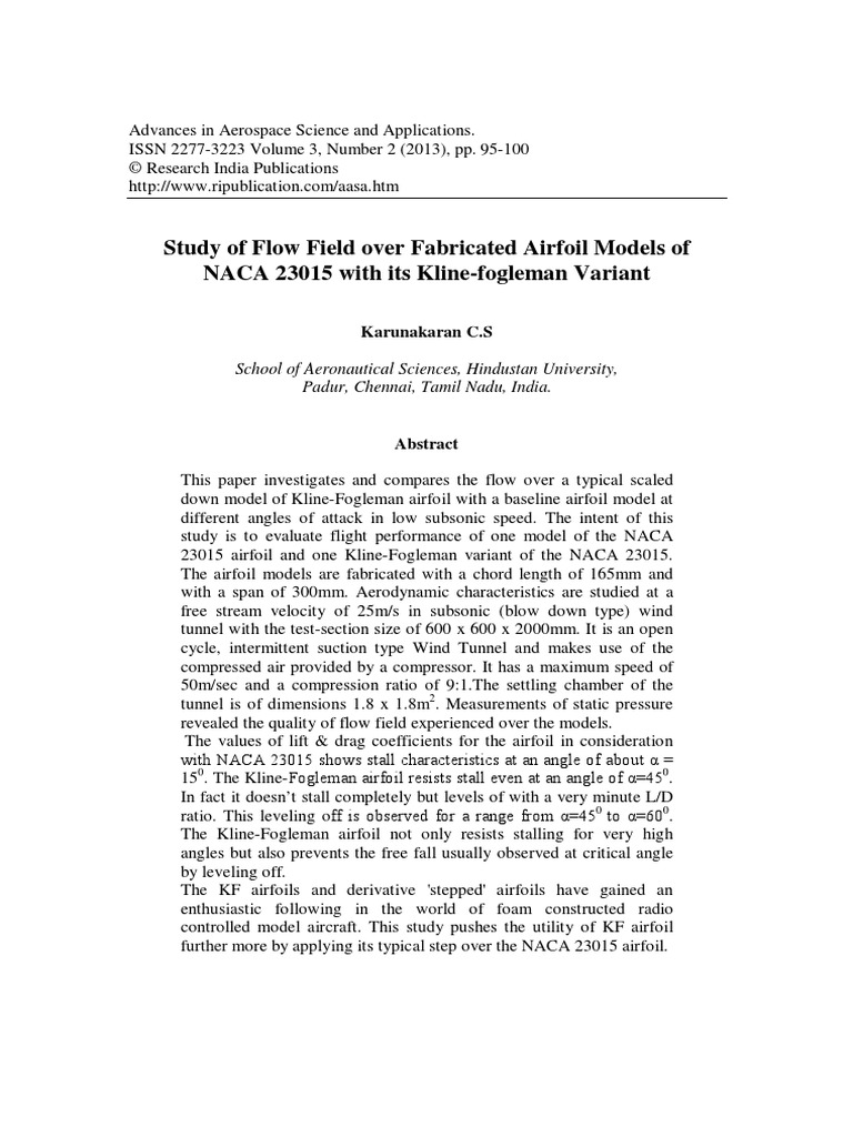 Study of Flow Field Over Fabricated Airfoil Models of NACA 23015 With ...