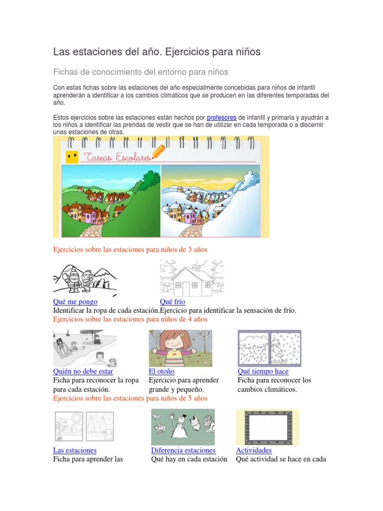Actividades para Niños: Estaciones del Año | PDF