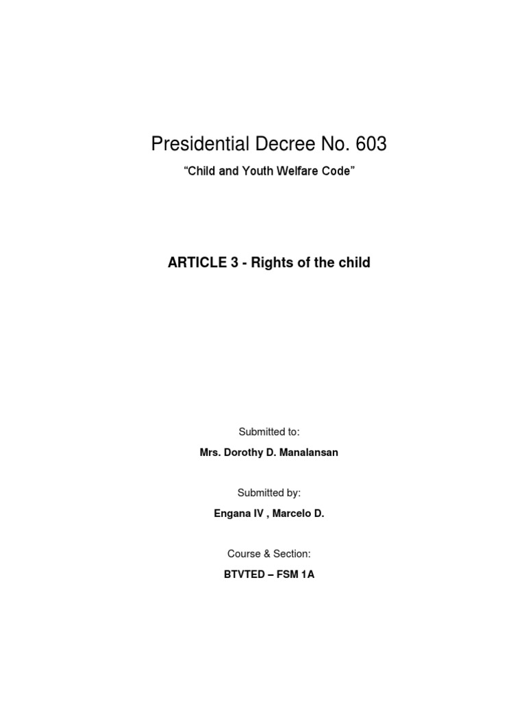 Child Rights Under Presidential Decree 603 | PDF | Children's Rights ...