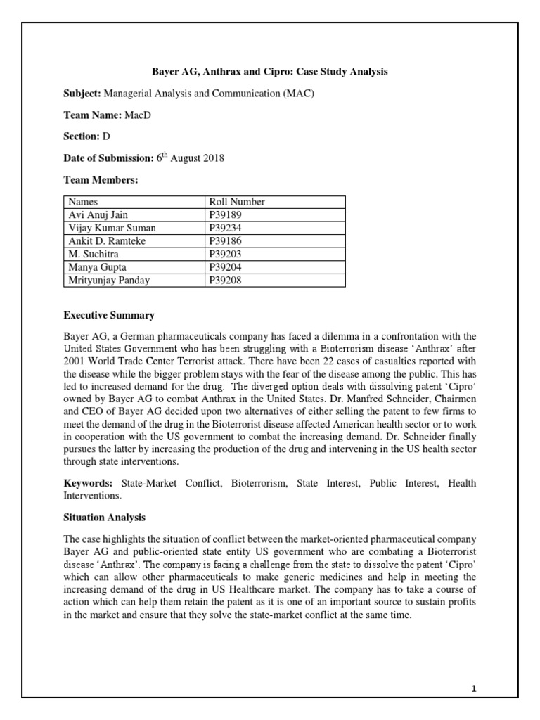 Bayers AG Case Analysis | PDF | Bayer | Bioterrorism