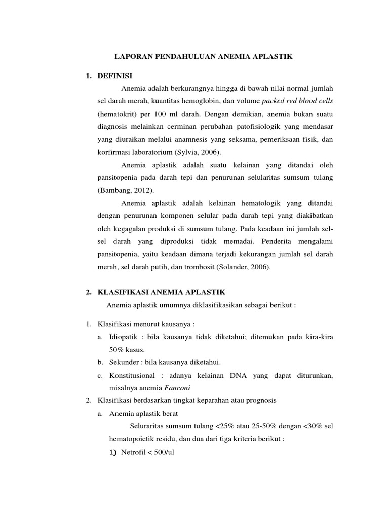 Laporan Pendahuluan Anemia Aplastik | PDF