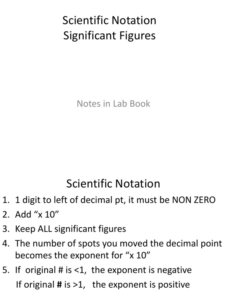 Scientific Notation Significant Figures: Notes in Lab Book | PDF