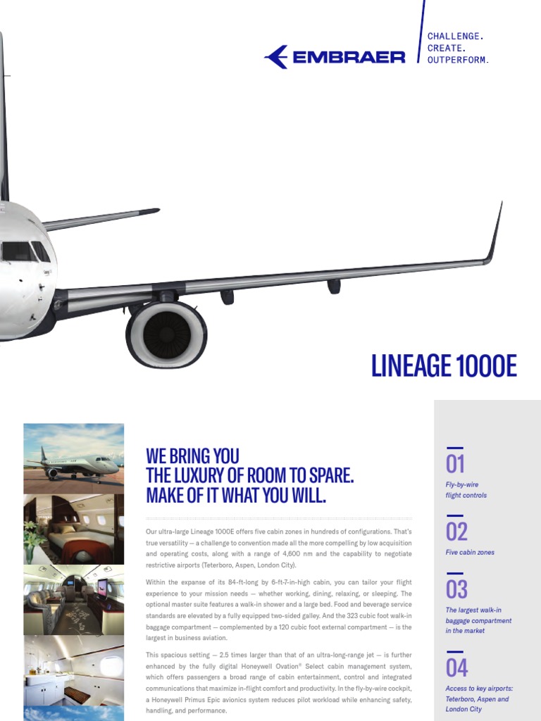 Embraer Lineage1000E Brochure | PDF | Jet Aircraft | Aeronautics