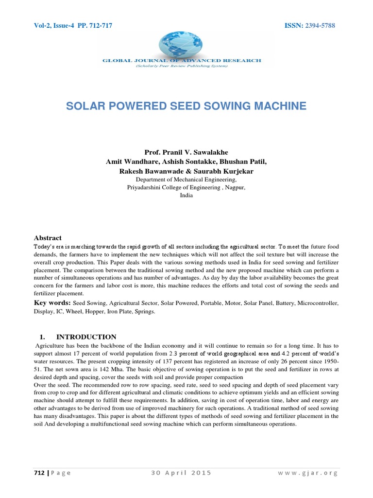 Solar Powered Seed Sowing Machine | PDF | Printed Circuit Board | Sowing