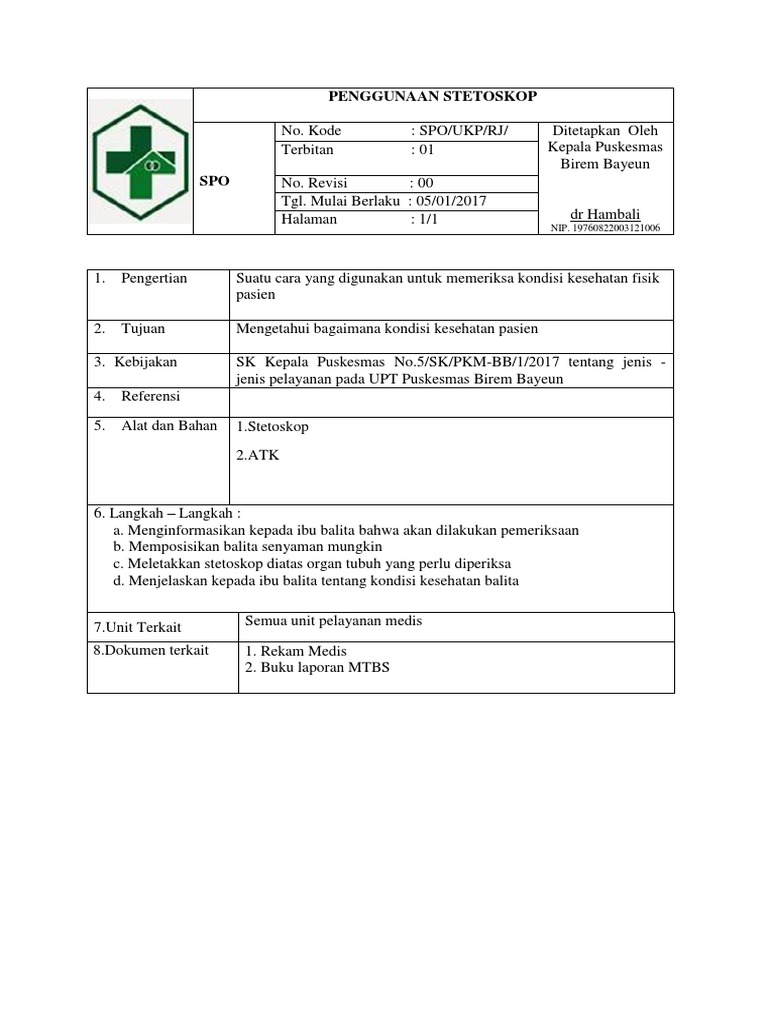 Sop MTBS Penggunaan Stetoskop | PDF
