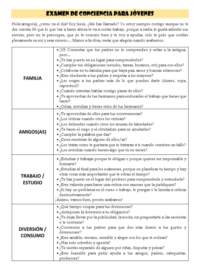 Examen de Conciencia Jóvenes | PDF