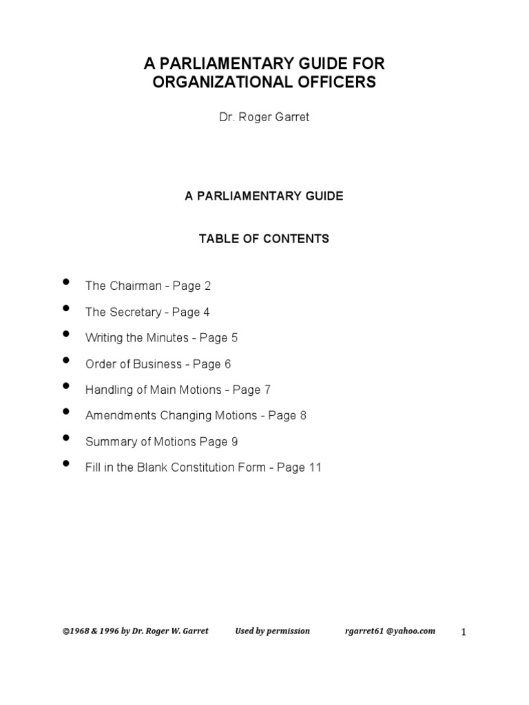 Parliamentry Procedure Guide | PDF | Political Law | Meetings