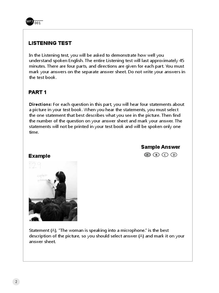 Listening Test: Directions: For Each Question in This Part, You Will ...
