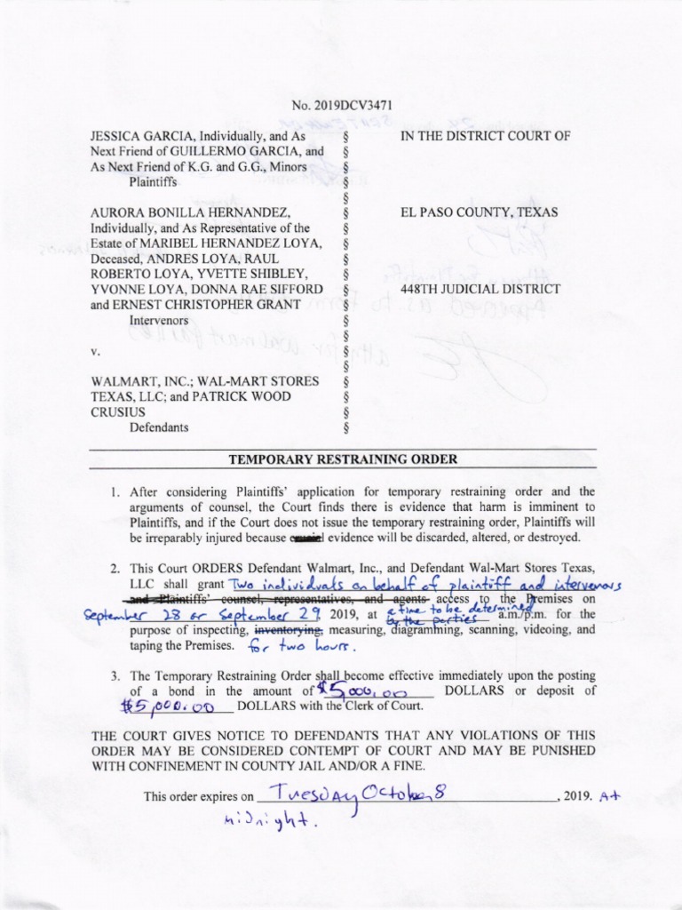 2019.09.24 Temporary Restraining Order Signed | PDF | Legal ...