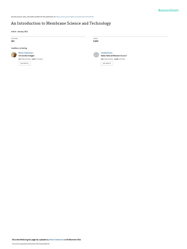 An Introduction To Membrane Science and Technology | PDF | Membrane ...