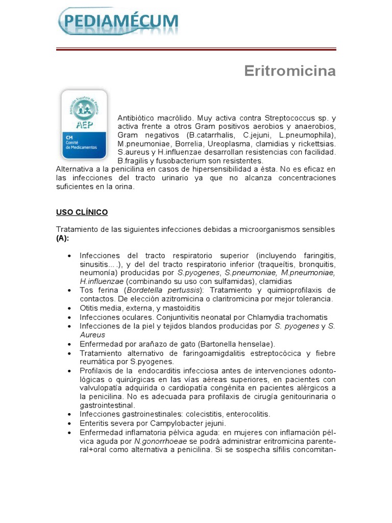Eritromicina: Características, usos clínicos, dosis y precauciones del ...