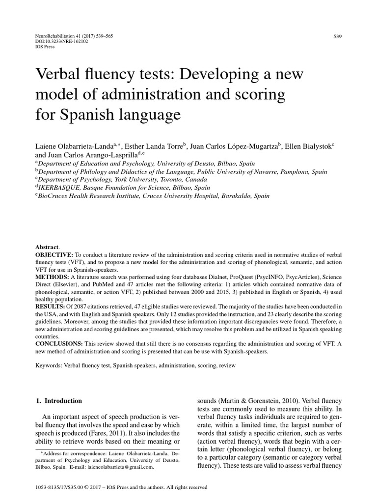 Verbal Fluency Tests Developing A New Model of Administration and ...