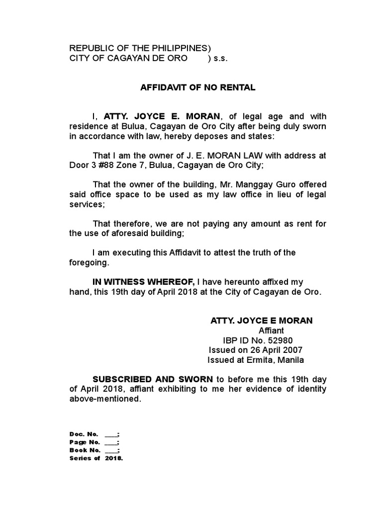 Affidavit of No Rental | PDF