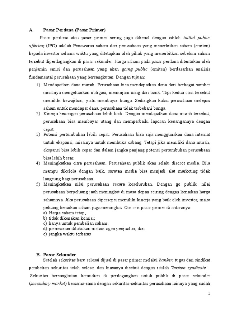 TPM 2 Pasar Primer, Pasar Sekunder, Pasar Modal Indonesia Dan Indeks Pasar | PDF