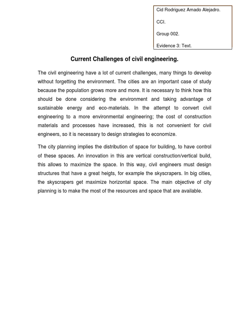Current Challenges of Civil Engineering