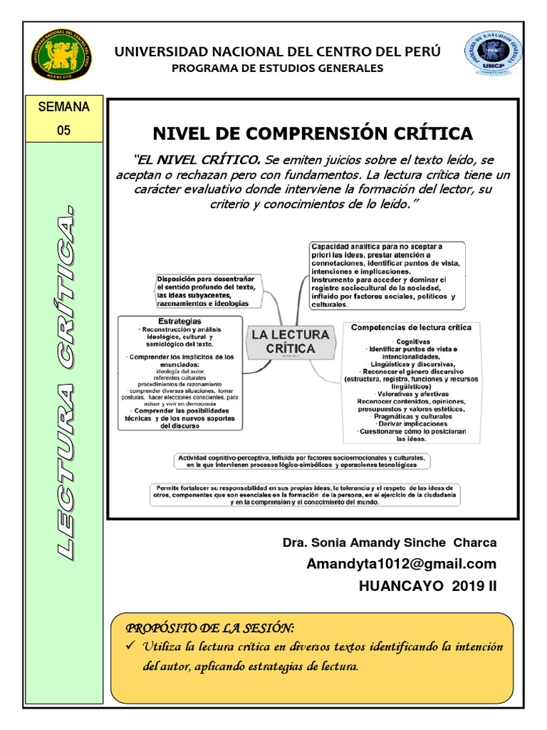 Comprensión y Nivel Crítico en Lectura | PDF | Pensamiento crítico | Autor