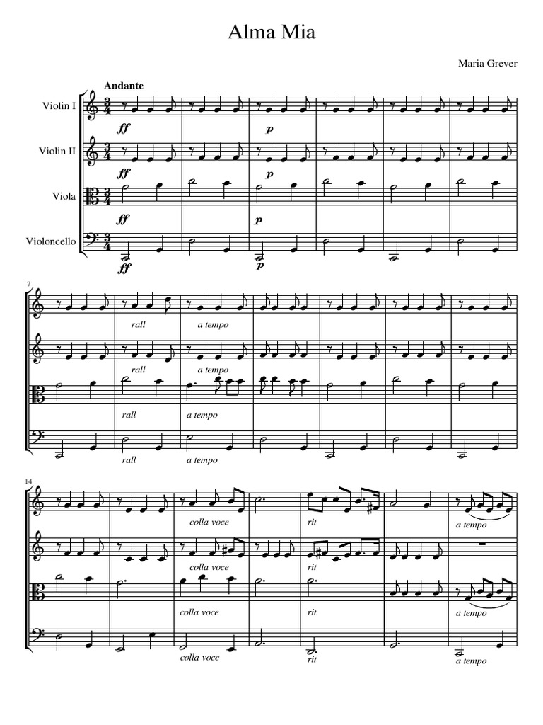 Alma Mía, Cuarteto-Partitura y Partes | PDF | Instrumentos arqueados ...