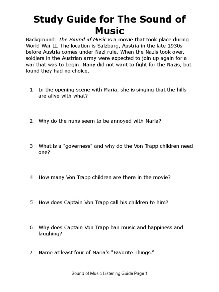 The Sound of Music Listening Guide | Download Free PDF | Entertainment ...