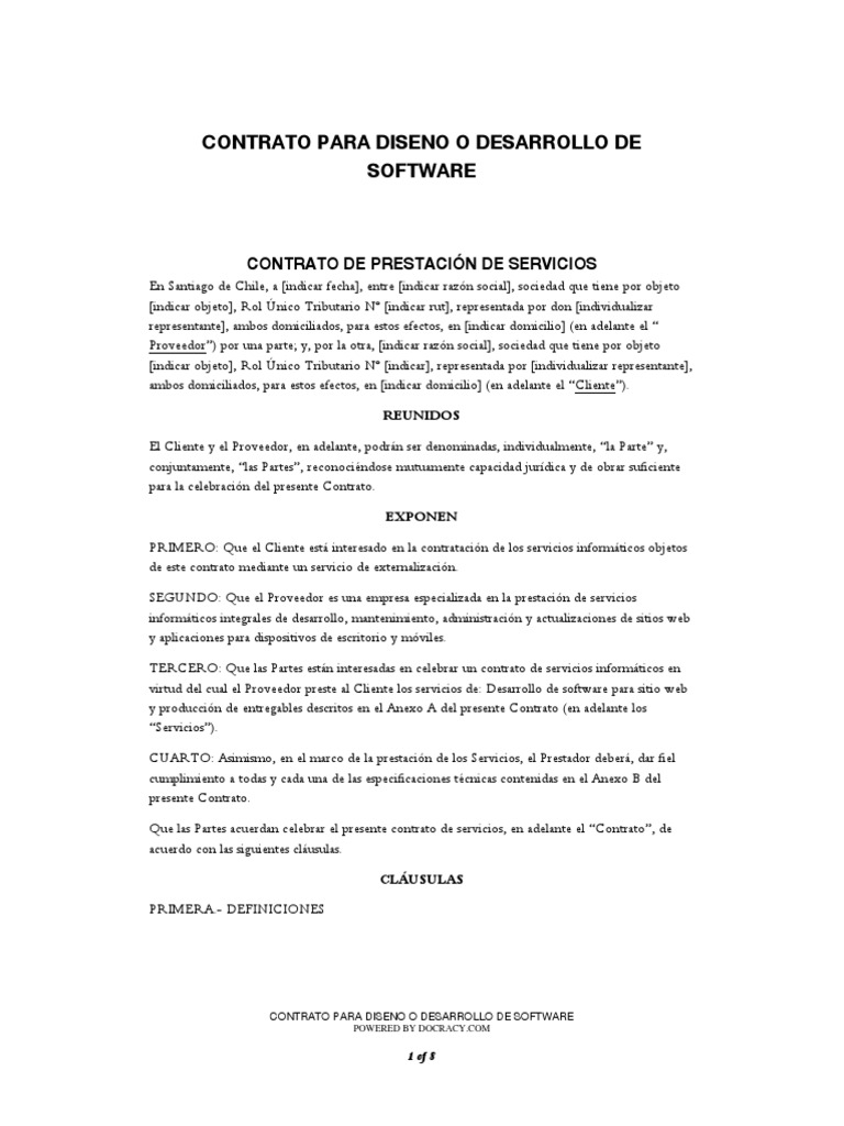 1 Contrato para Diseno o Desarrollo de Software | PDF | Propiedad ...
