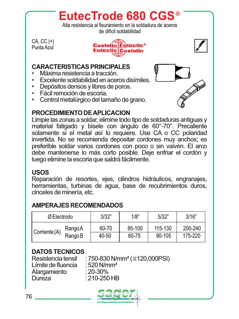 Eutectrode 680 Cgs | PDF | Hogar, jardinería y bricolaje | Ciencia y matemáticas