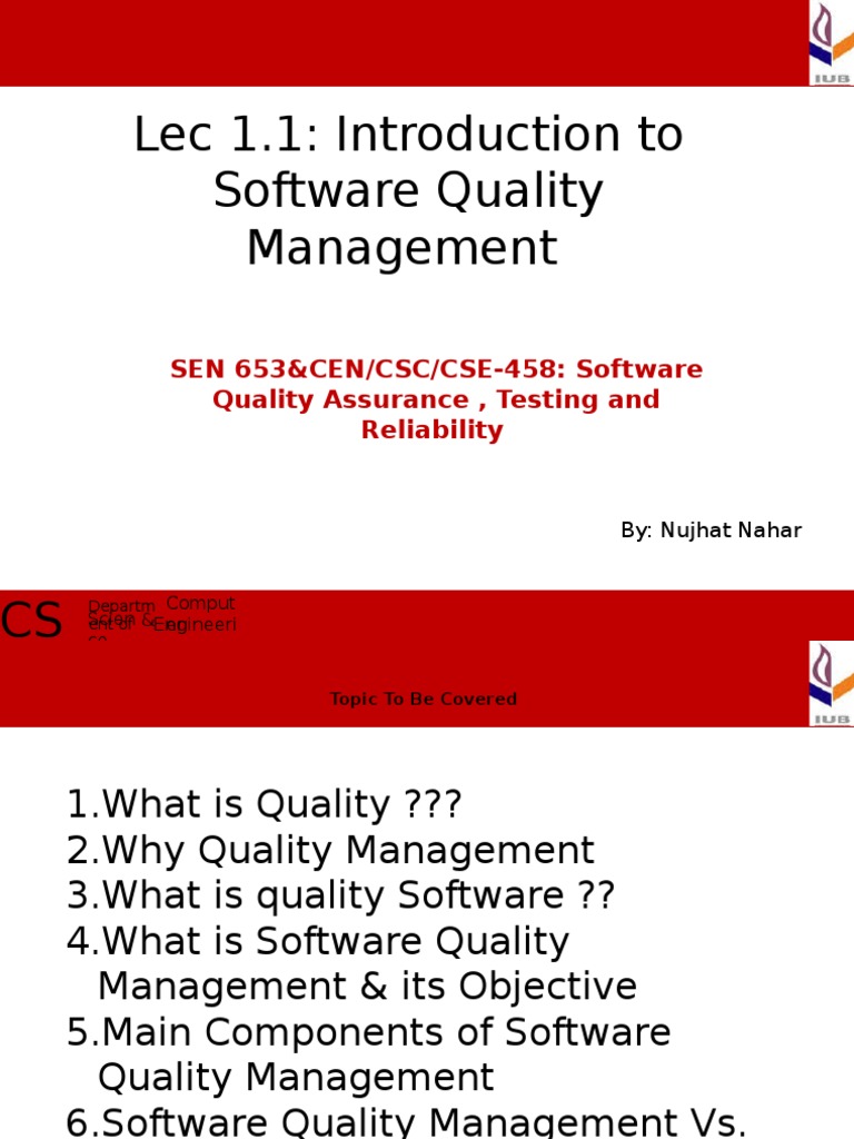 Introduction to Software Quality Management | PDF | Software Testing ...