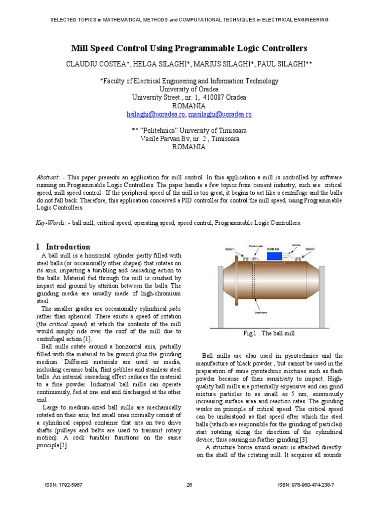 Mill Speed Control Using Programmable Logic Controllers: Hsilaghi ...