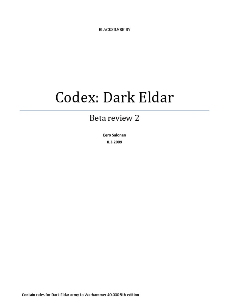 Codex - Dark Eldar 5th Edition | PDF | Military | Violence
