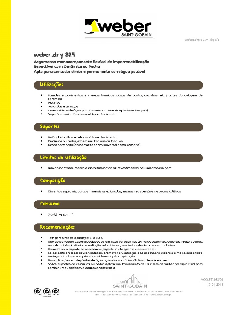 Ficha Técnica Weber DRy | PDF | Argamassa (alvenaria) | Materiais