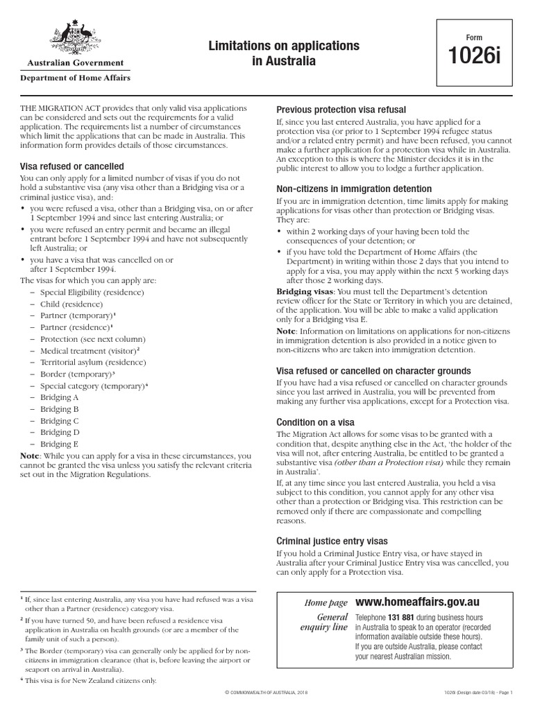 Limitations On Applications in Australia: Previous Protection Visa ...