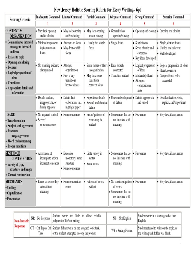 New Jersey Holistic Scoring Rubric | PDF | Rubric (Academic) | Human ...