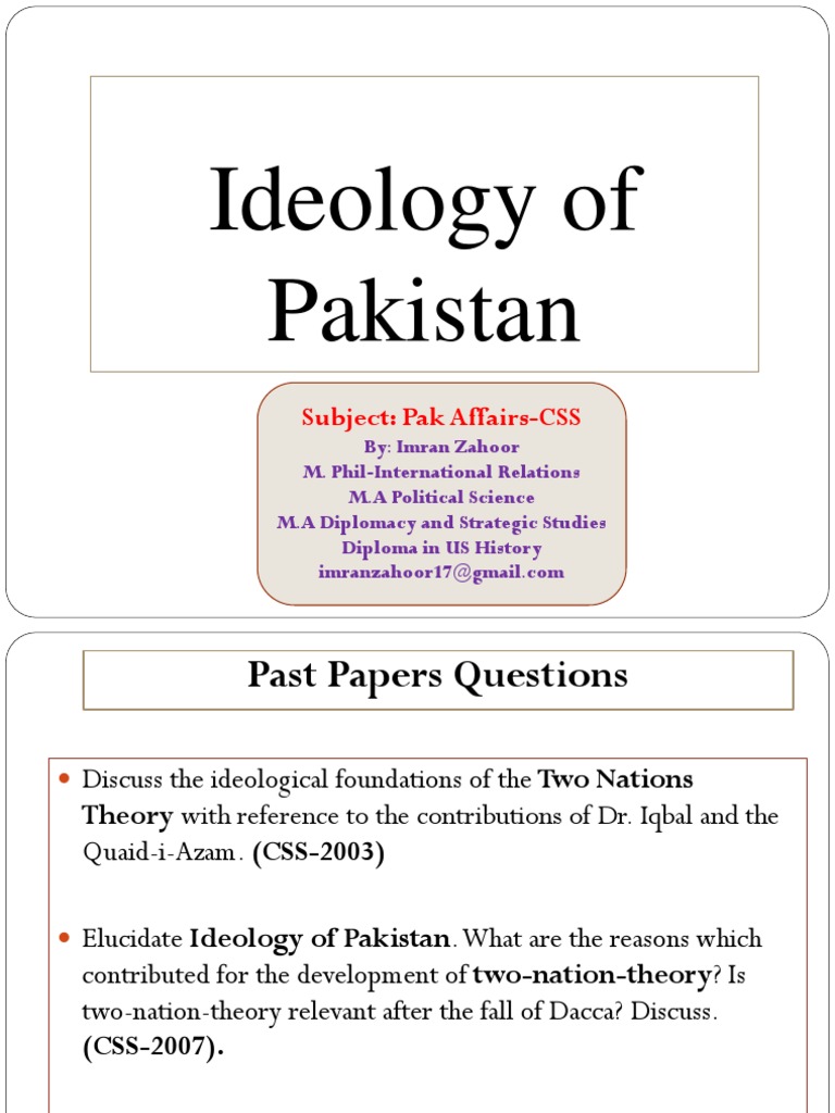 Ideology of Pakistan: Two Nation Theory | PDF | Two Nation Theory ...