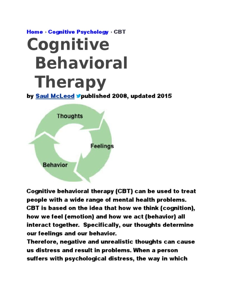 Cognitive Behavioral Therapy | PDF | Cognitive Therapy | Cognitive ...