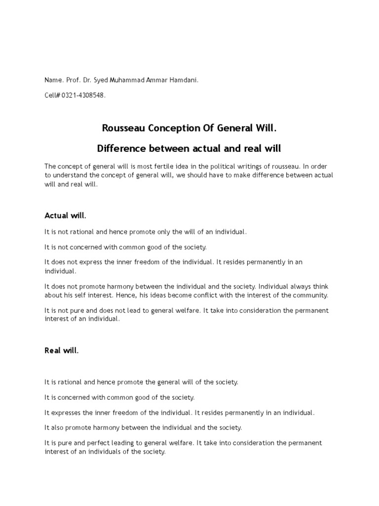 Rousseau General Will-1 | PDF | Sovereignty | Common Good