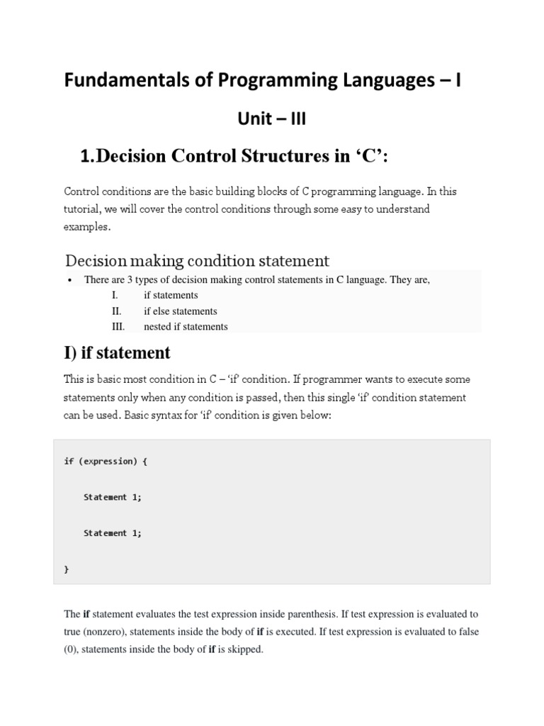 Unit 3 FPL PDF | PDF | Control Flow | Pointer (Computer Programming)