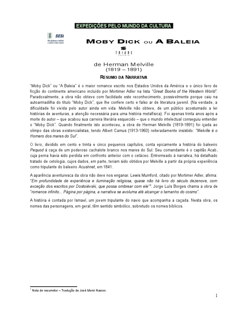 Resumo Moby Dick | Download grátis PDF | Moby Dick | Herman Melville