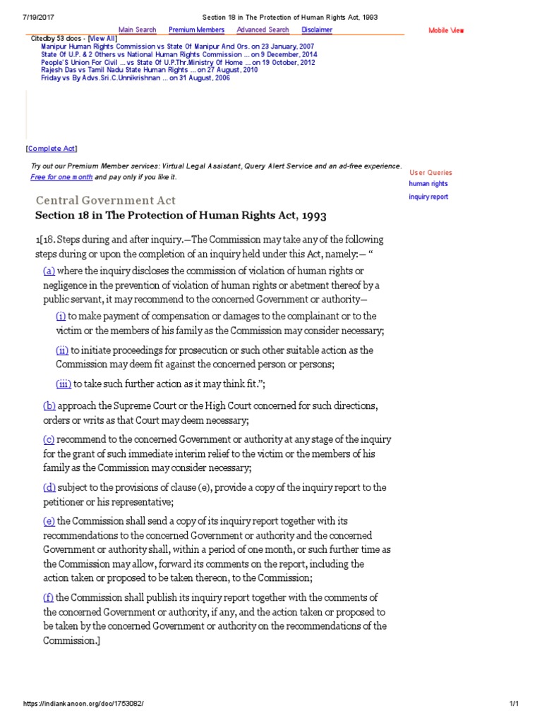 Section 18 in The Protection of Human Rights Act, 1993 | PDF | Human ...