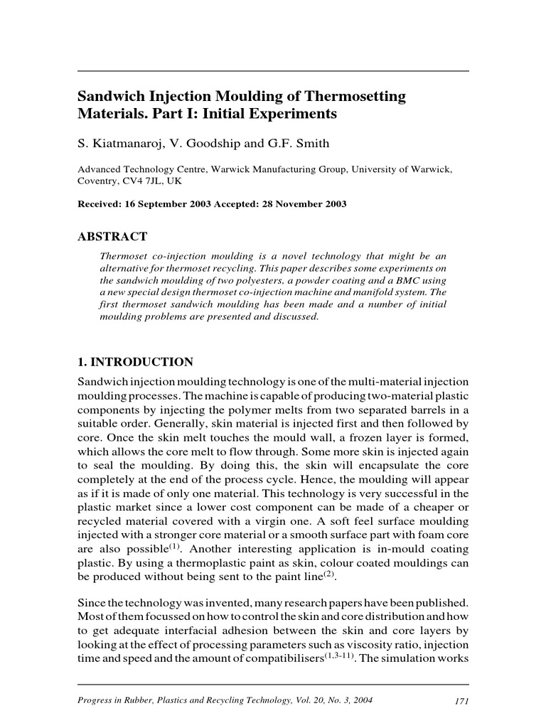 Sandwich Injection Moulding of Thermosetting Materials. Part I: Initial ...