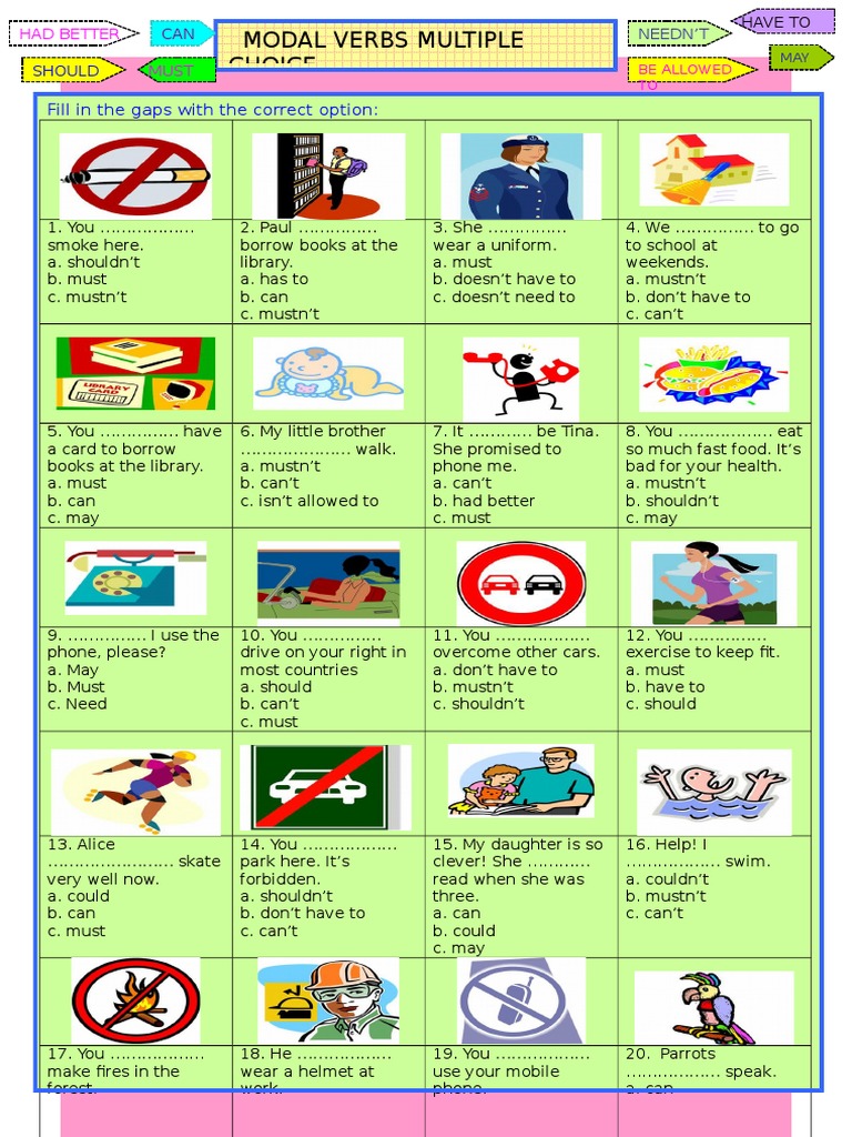 Modal Verbs Multiple Choice Exercises | PDF | Grammar | Syntax