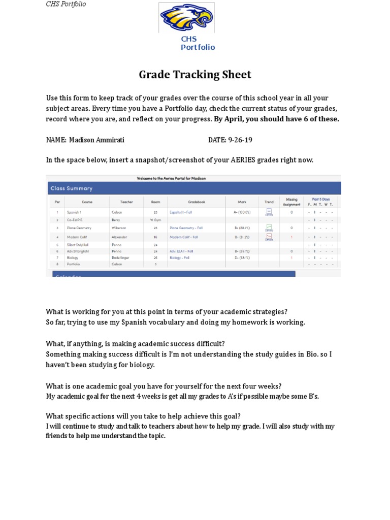 Grade Tracking Sheet | PDF | Self-Improvement